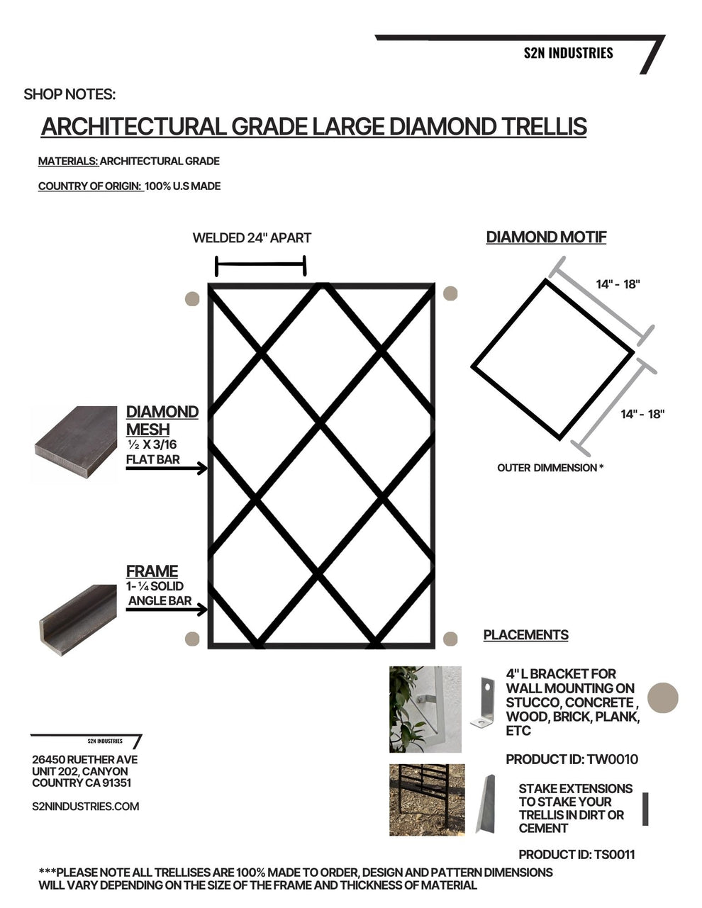 Architectural-Grade Large Flat Diamond Trellis, Custom Sized Trellis ...