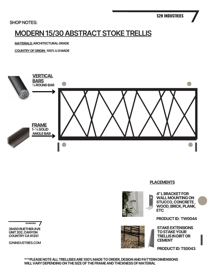 Modern 30/15 Roll Bar Trellis, Abstract Modern Metal Wall Frame - S2N ...