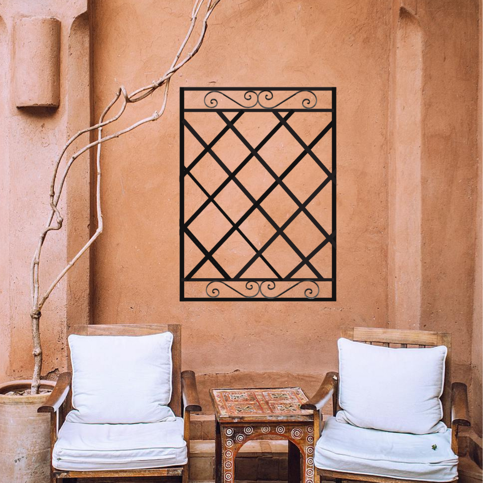 Classic Diamond Trellis, Ornate Wrought Iron Scroll Trellis Plant Panel ...