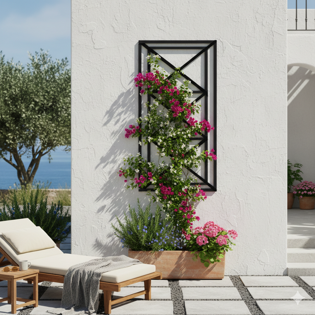 Vertical X Pattern Trellis For Column / Planters, Wrough Iron Garden ...